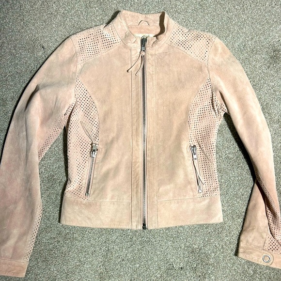 Guess | Jackets & Coats | Guess Suede Leather Moto Jacket Size S Blush ...